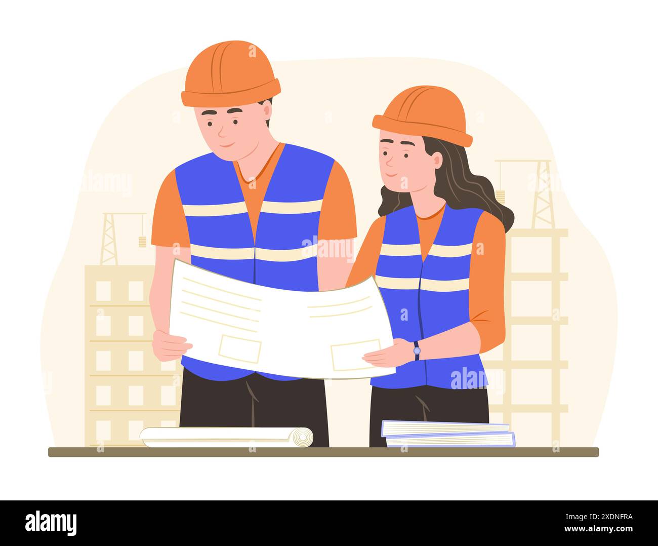 Teamwork of Engineer Staffs Checking Blueprint and Discussing to ...