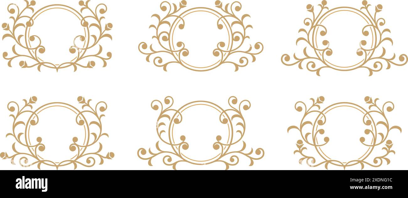 Flourish golden monogram circle frames Stock Vector Image & Art - Alamy