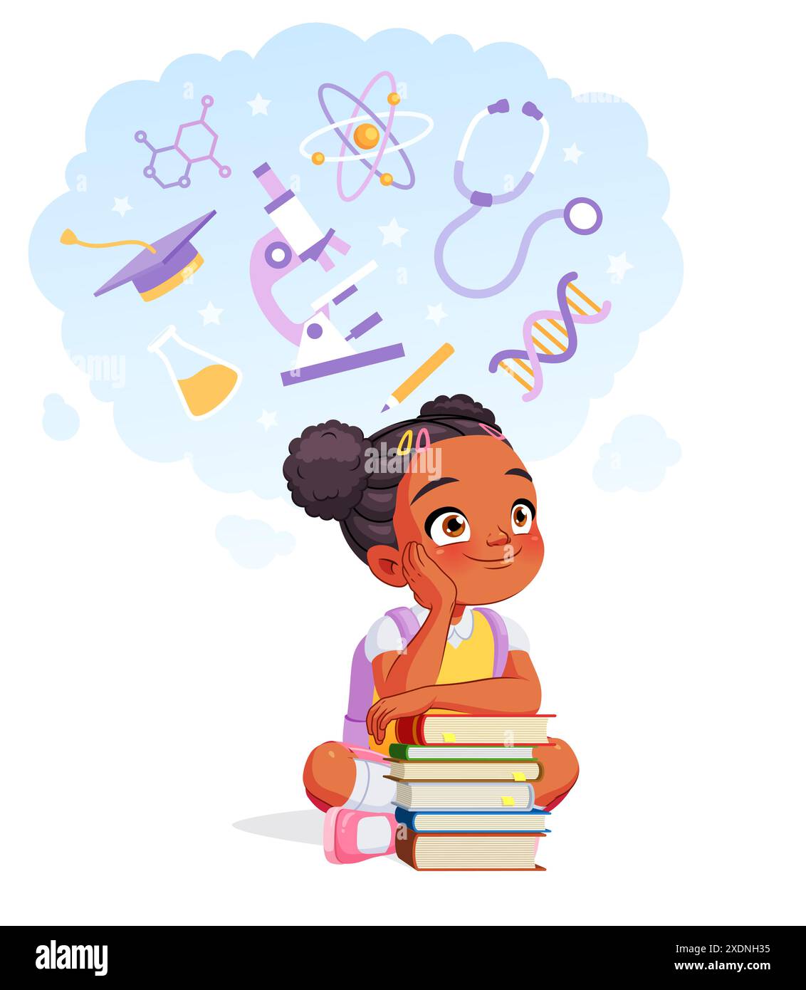 African American school girl dreaming of a career in science. Cartoon ...