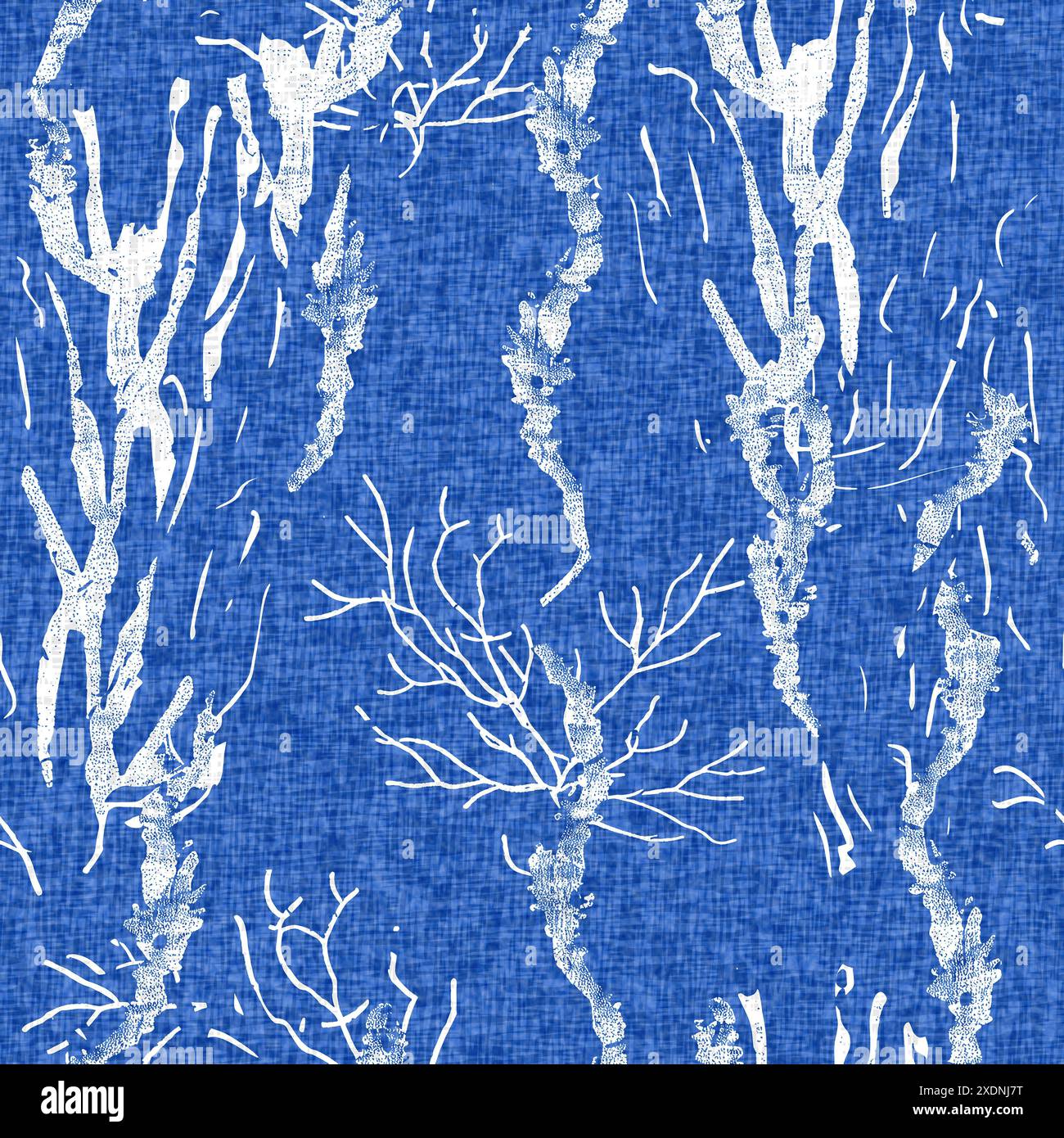 Whimsical seaweed kelp coastal electric blue beach pattern. Batik ...