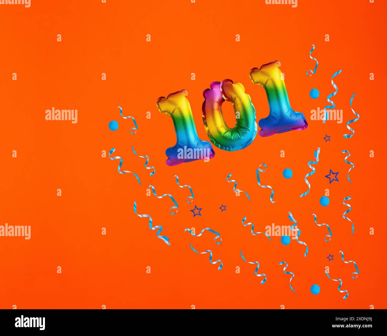 Confetti explosion with number 101 balloon - Celebration on orange ...