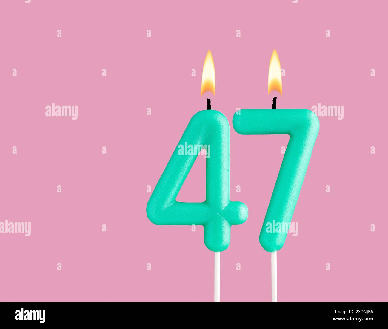 Birthday card with green number 47 candle - Pastel pink background ...