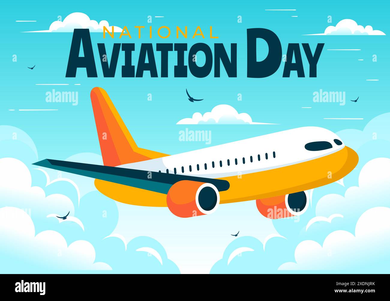 Vector Illustration for National Aviation Day featuring a Plane and Sky ...