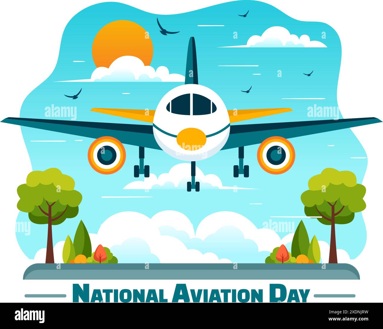 Vector Illustration for National Aviation Day featuring a Plane and Sky ...