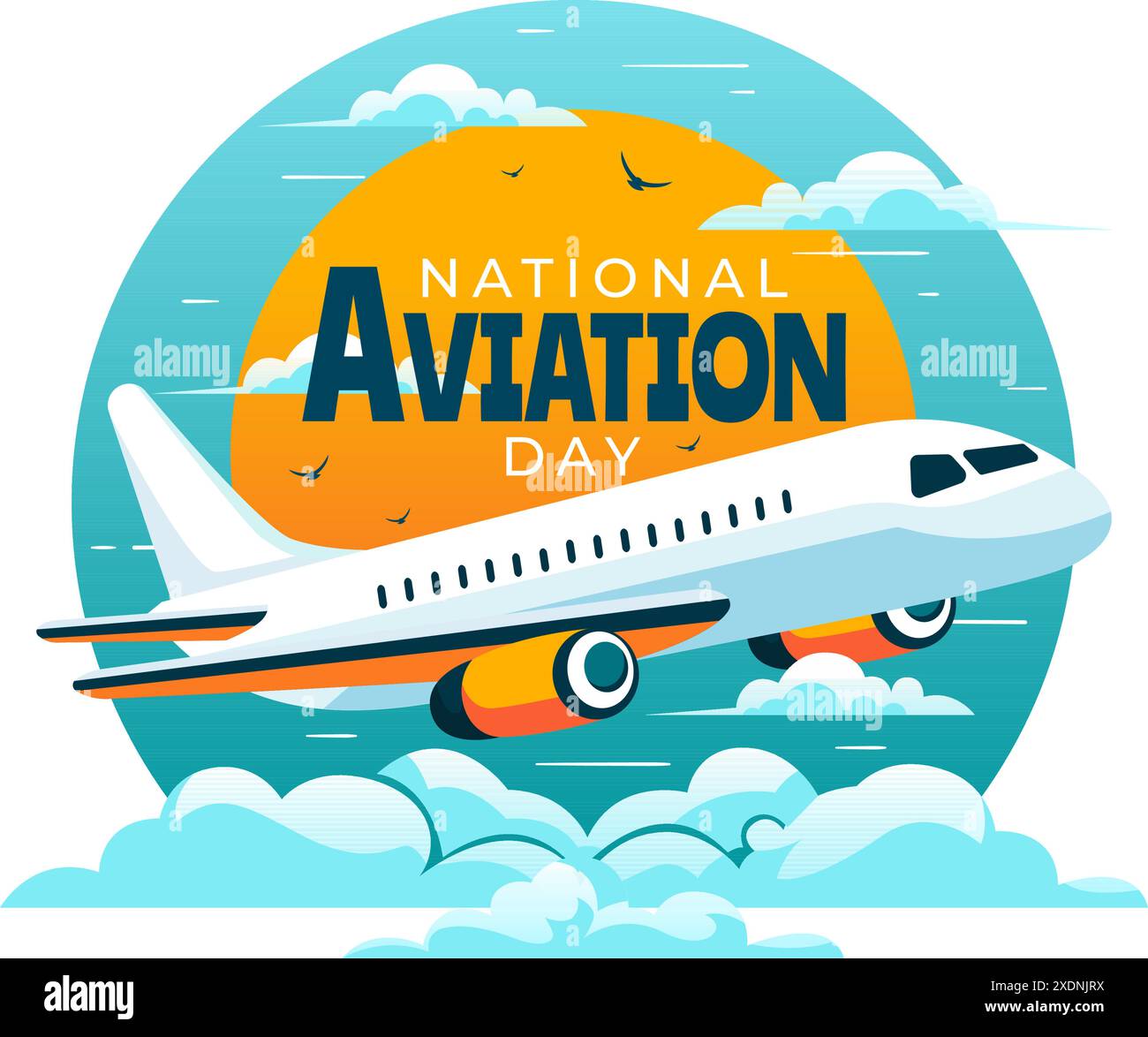 Vector Illustration for National Aviation Day featuring a Plane and Sky ...