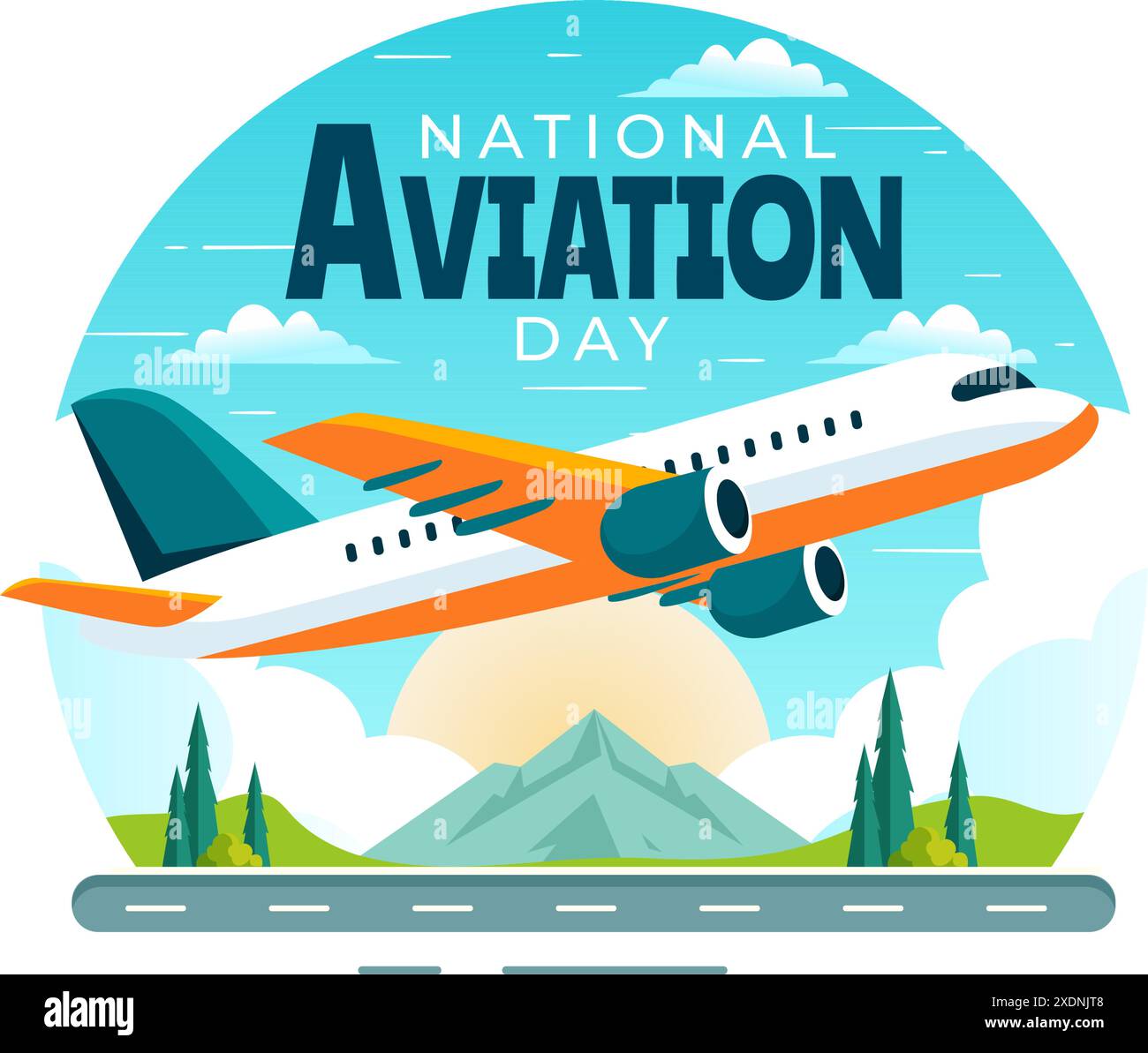 Vector Illustration for National Aviation Day featuring a Plane and Sky ...