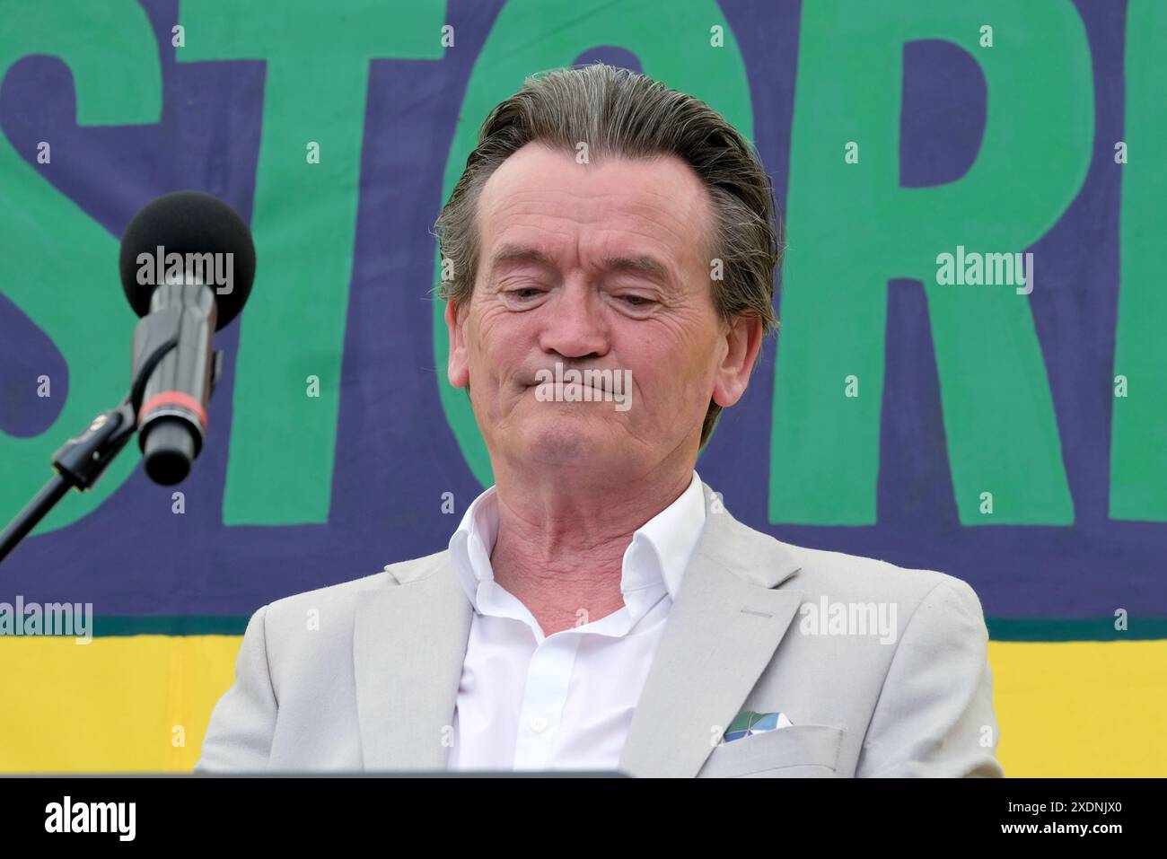 London, UK. Former singer turned water campaigner addresses the crowd ...