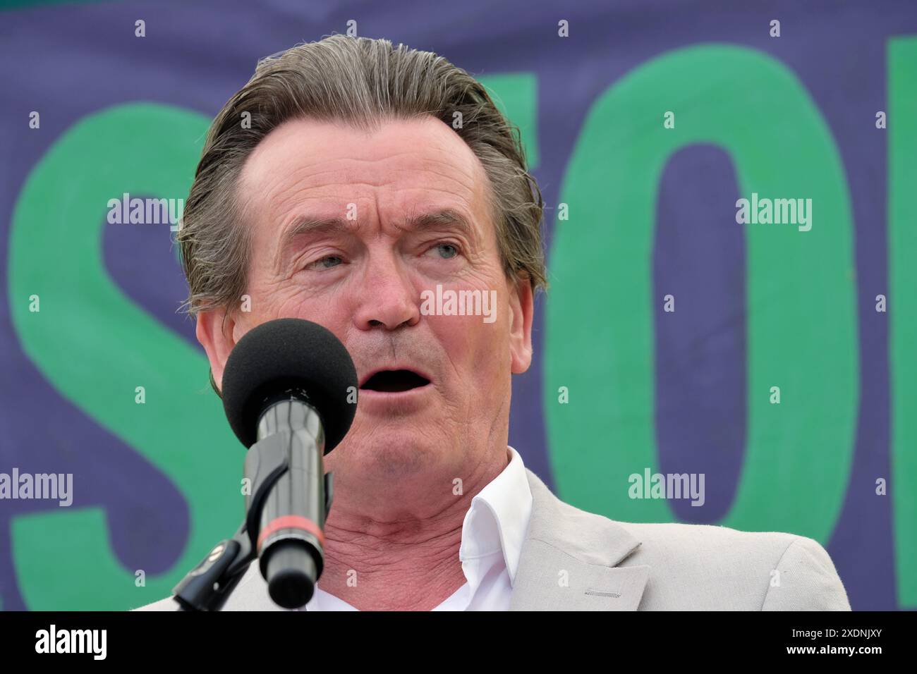 London, UK. Former singer turned water campaigner addresses the crowd ...