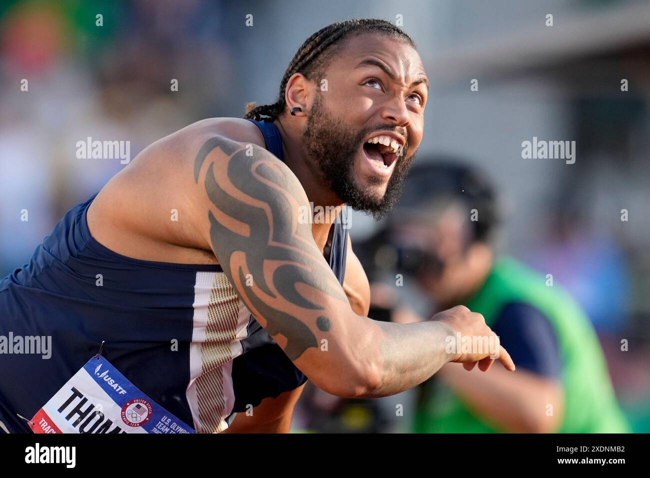 Curtis Thompson competes in the men's javelin throw final during the U ...