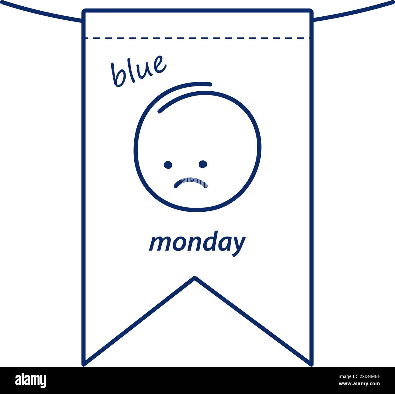 Outline hand drawn Holiday flag with sad smiley face and inscription ...