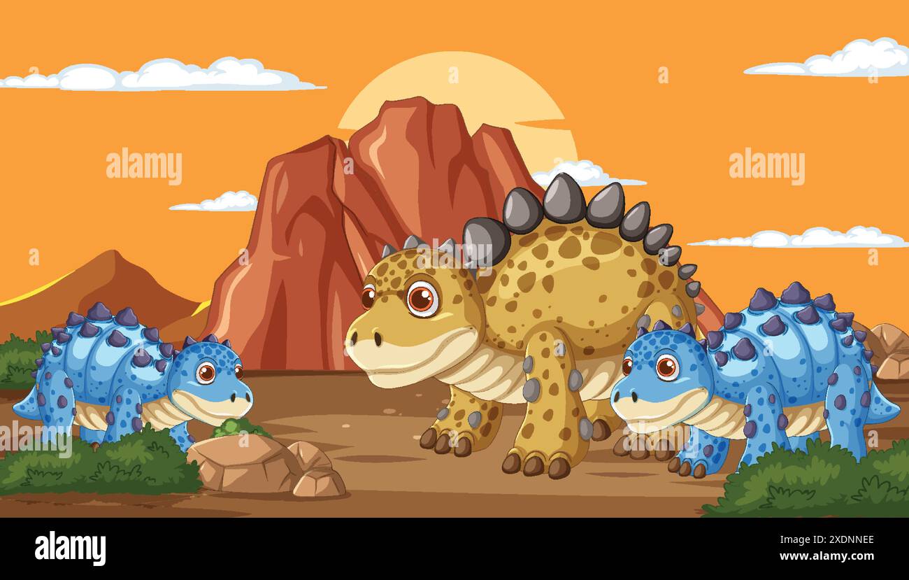 Three dinosaurs in a rocky terrain Stock Vector Image & Art - Alamy
