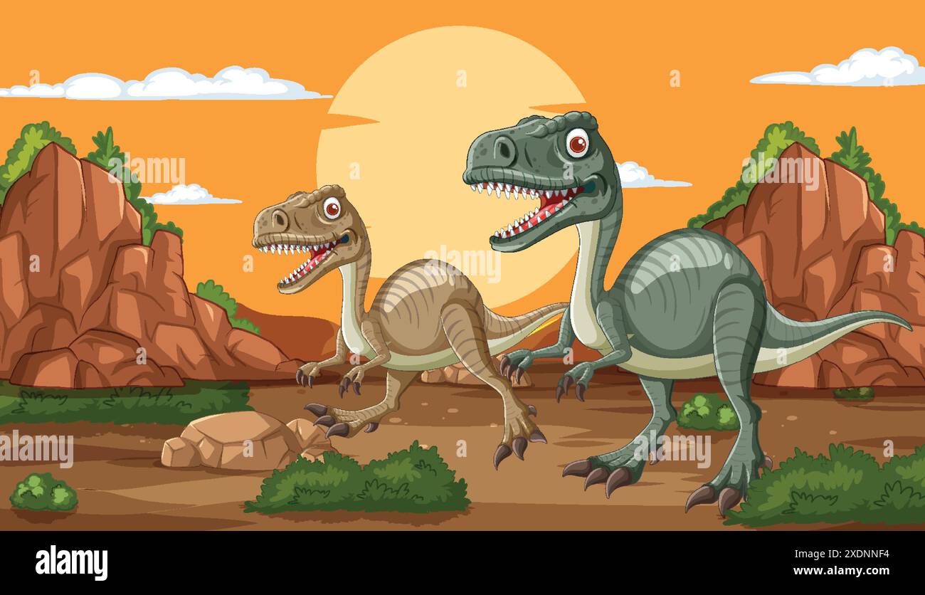 Two dinosaurs in a rocky terrain Stock Vector Image & Art - Alamy