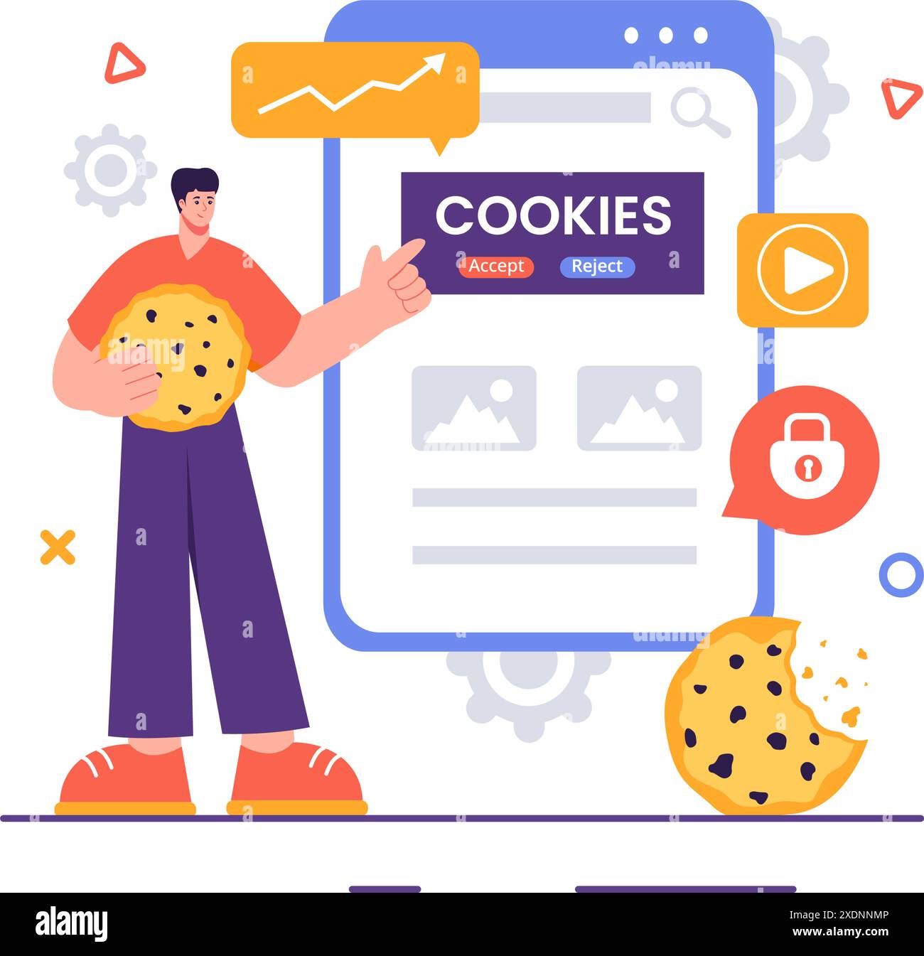 Internet Cookies Technology Vector Illustration with Tracking Cookie ...