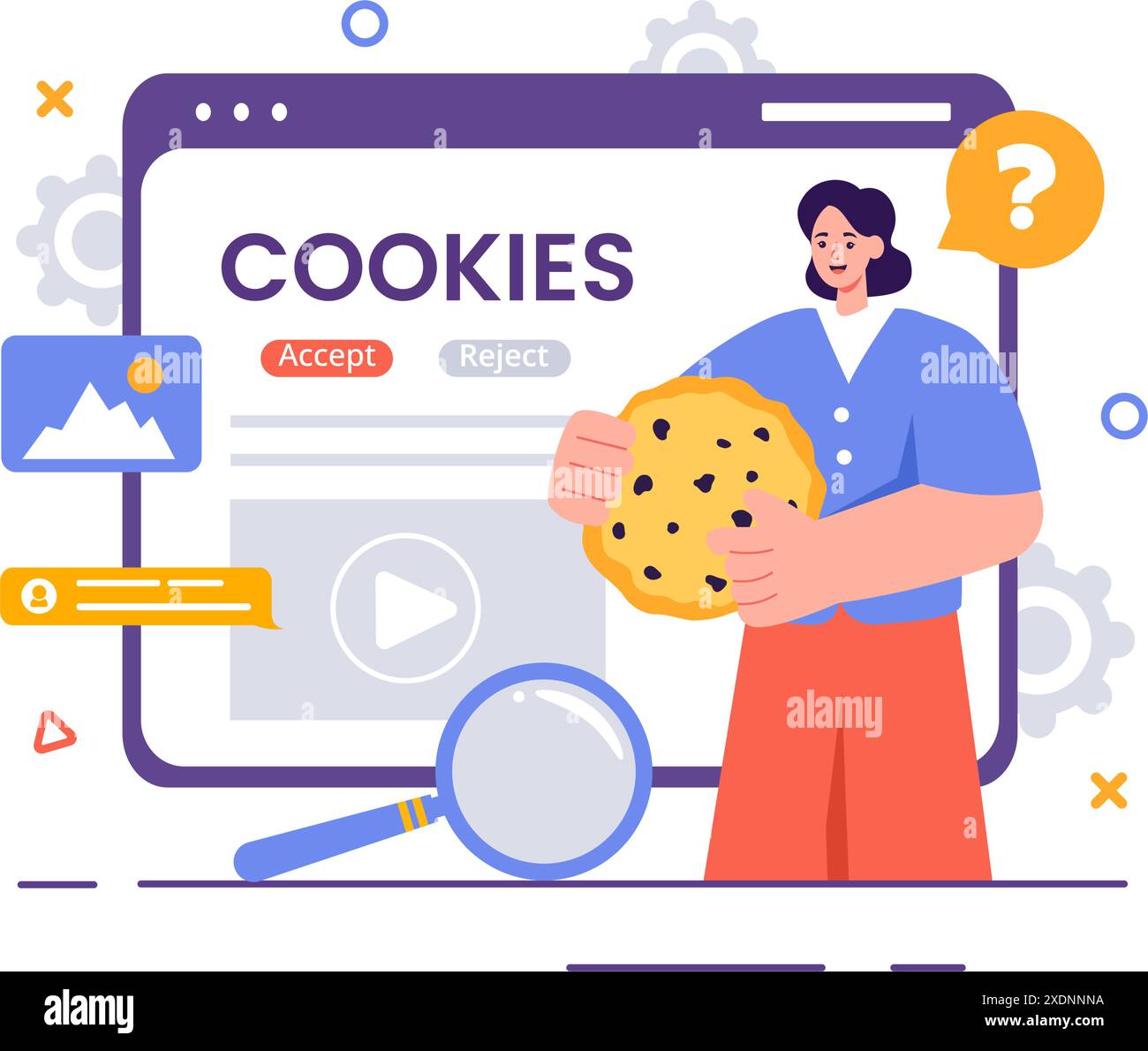 Internet Cookies Technology Vector Illustration with Tracking Cookie ...