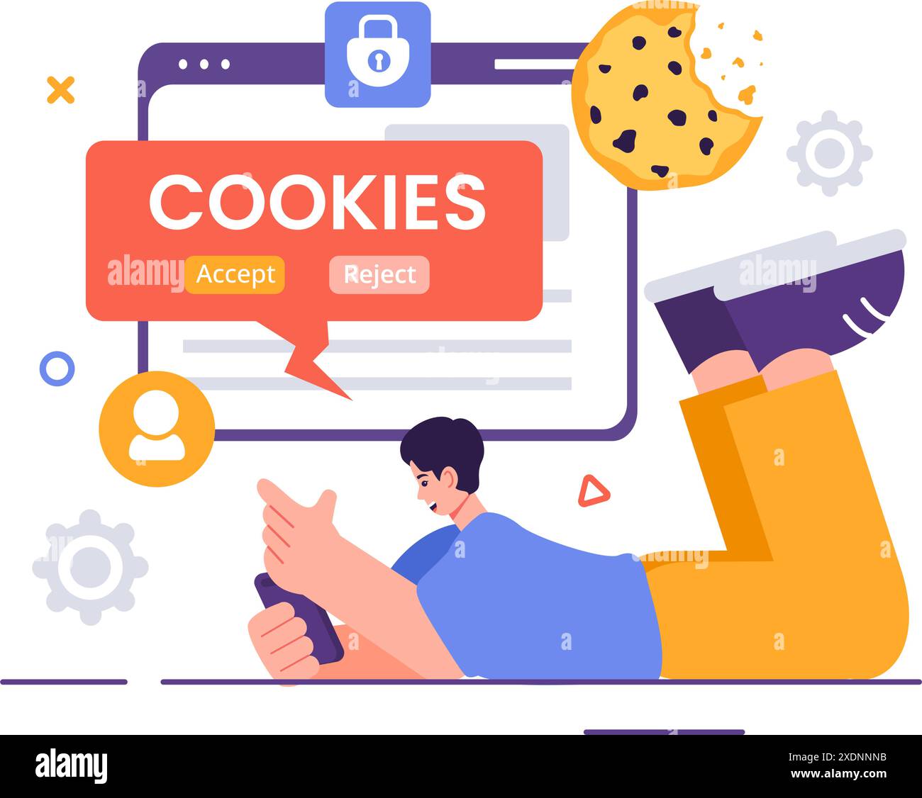Internet Cookies Technology Vector Illustration with Tracking Cookie ...