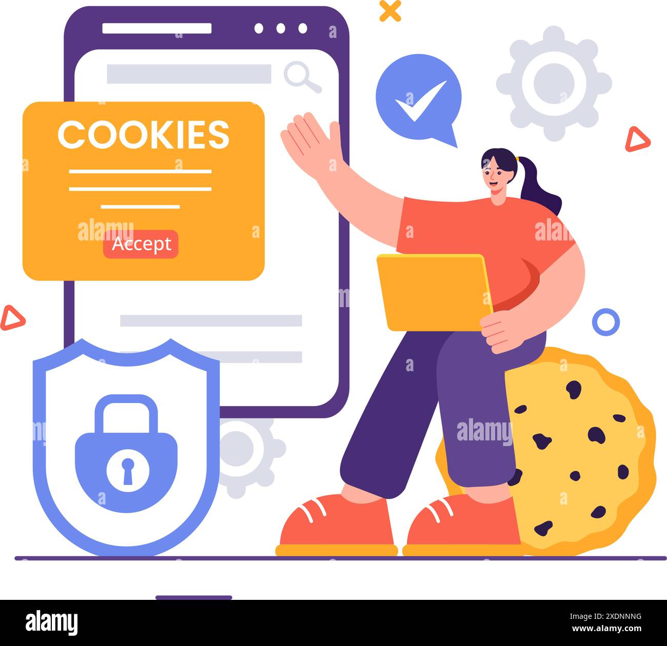Internet Cookies Technology Vector Illustration with Tracking Cookie ...