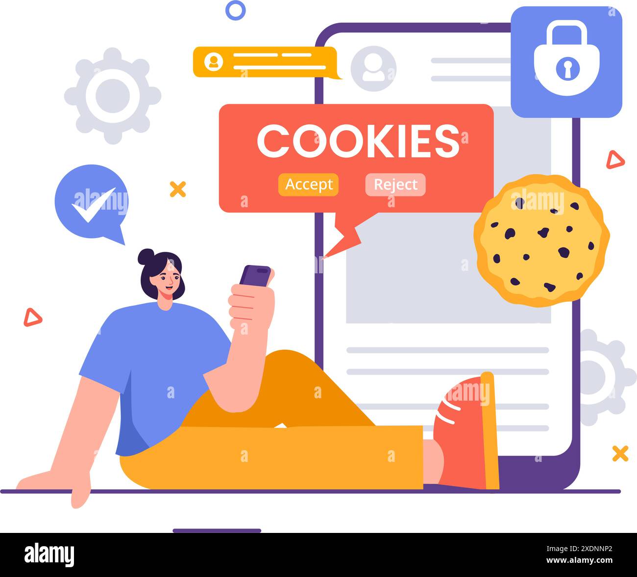 Internet Cookies Technology Vector Illustration with Tracking Cookie ...