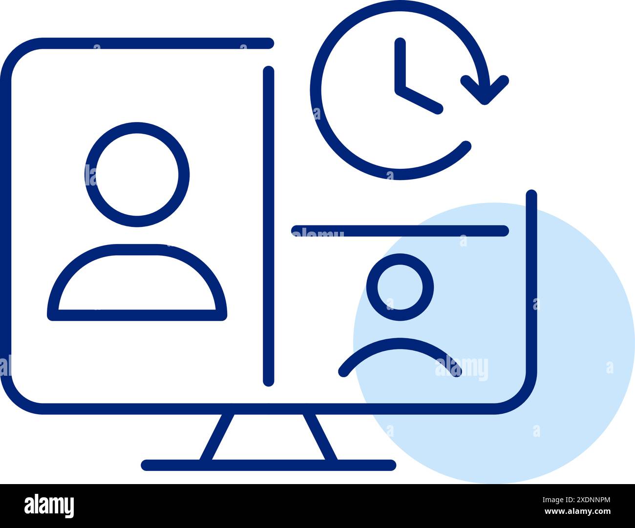 Live group video conference and clock on computer monitor. Schedule ...
