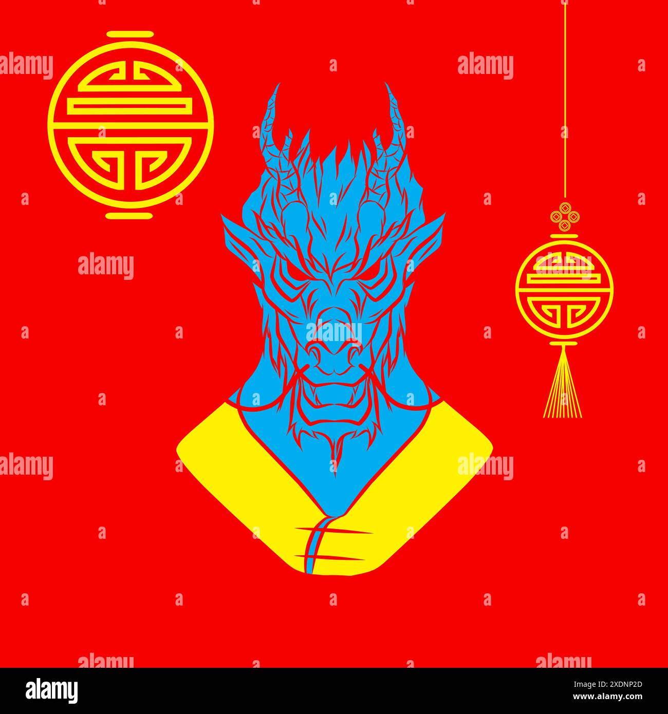 Happy Chinese New Year. Cartoon dragon set with traditional chinese ...