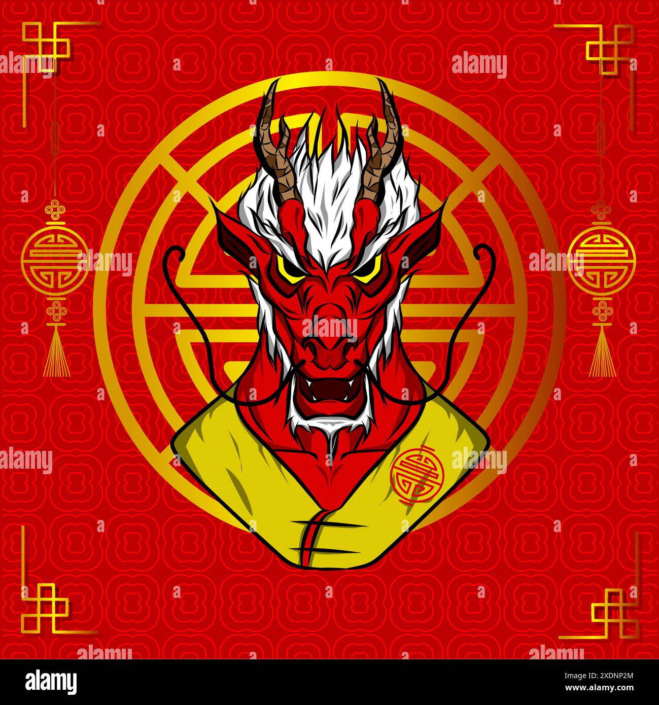 Happy Chinese New Year. Cartoon dragon set with traditional chinese ...