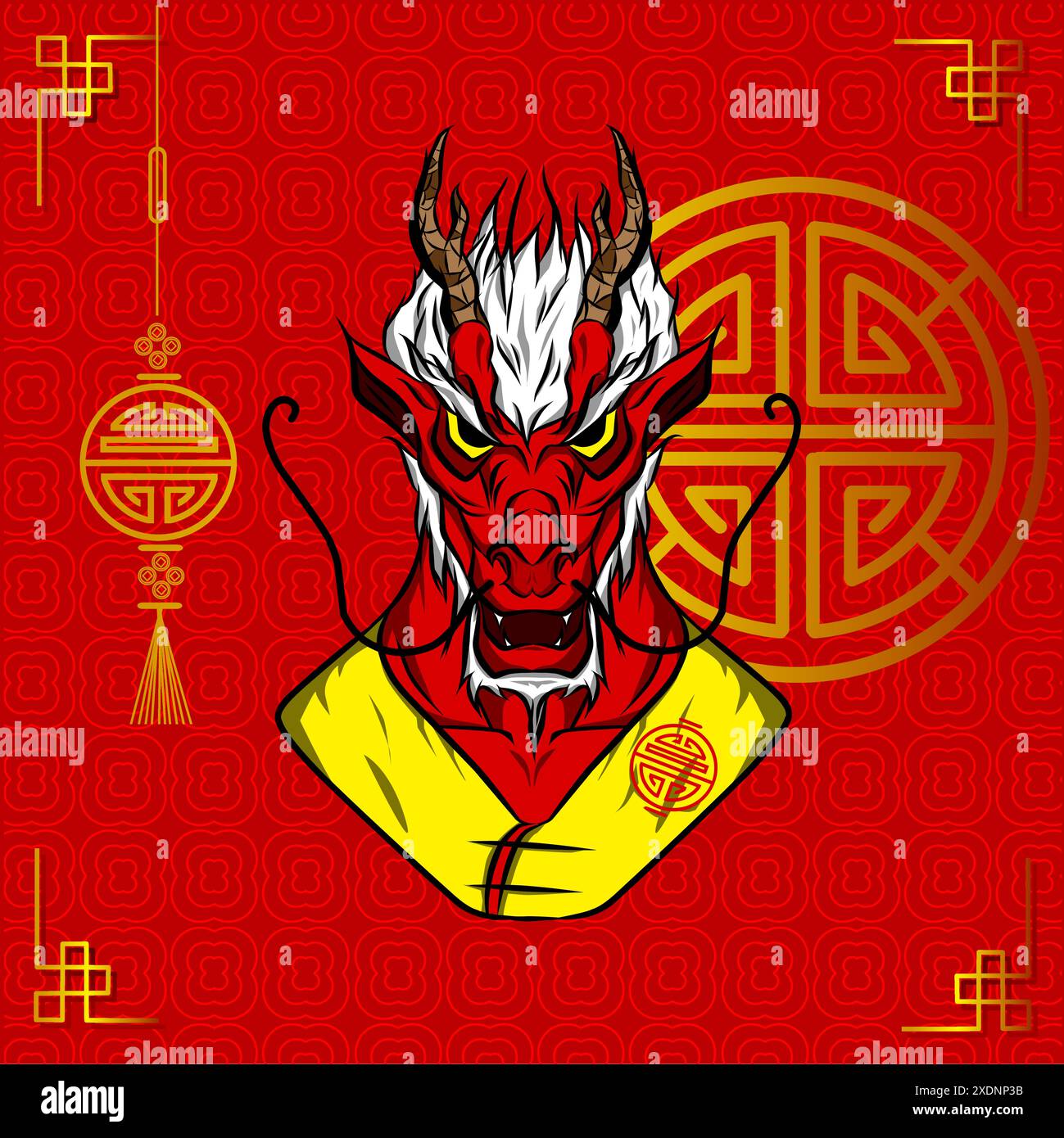 Happy Chinese New Year. Cartoon dragon set with traditional chinese ...
