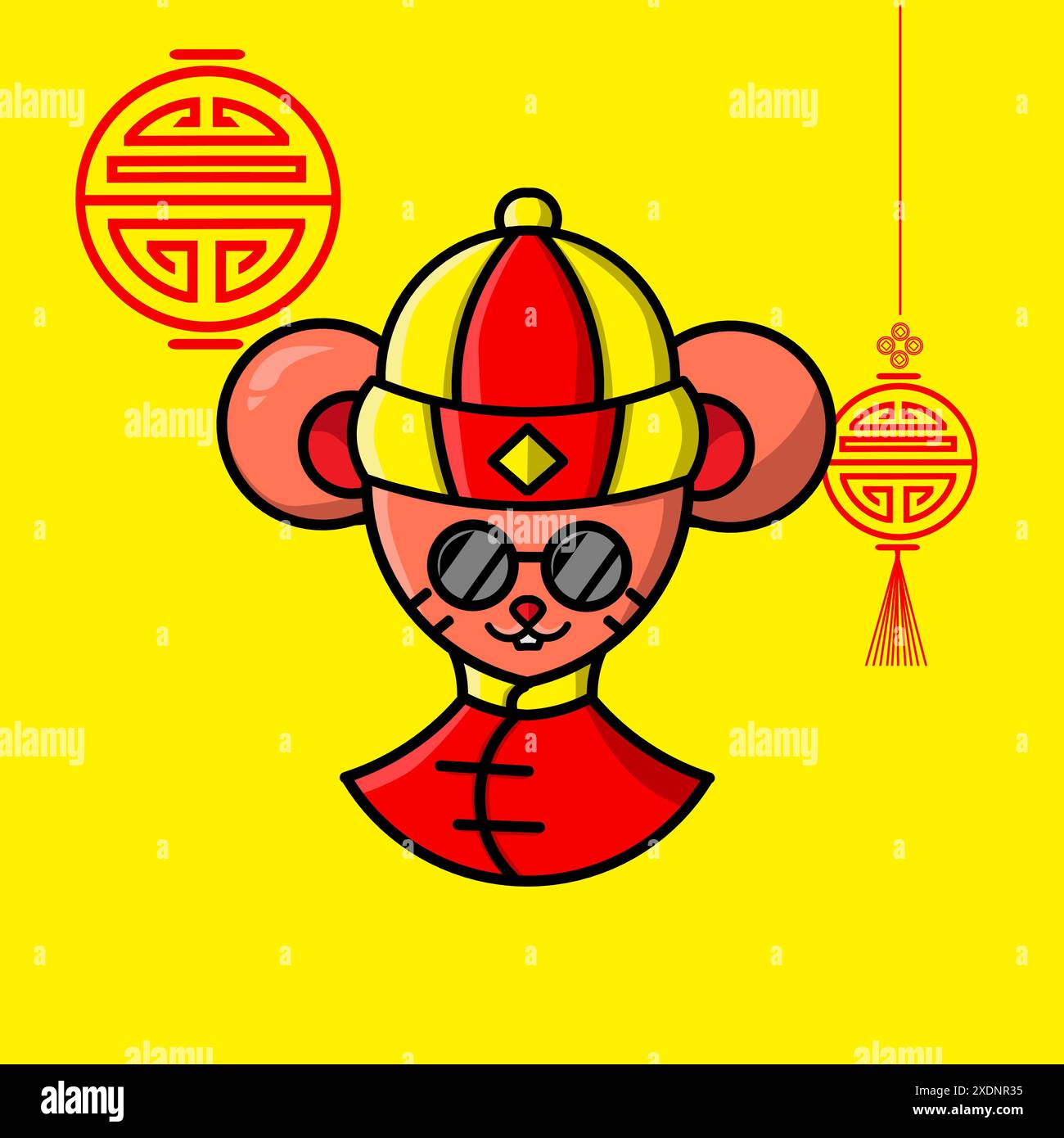 Happy Chinese New Year. Cartoon cute mouse set with traditional chinese ...