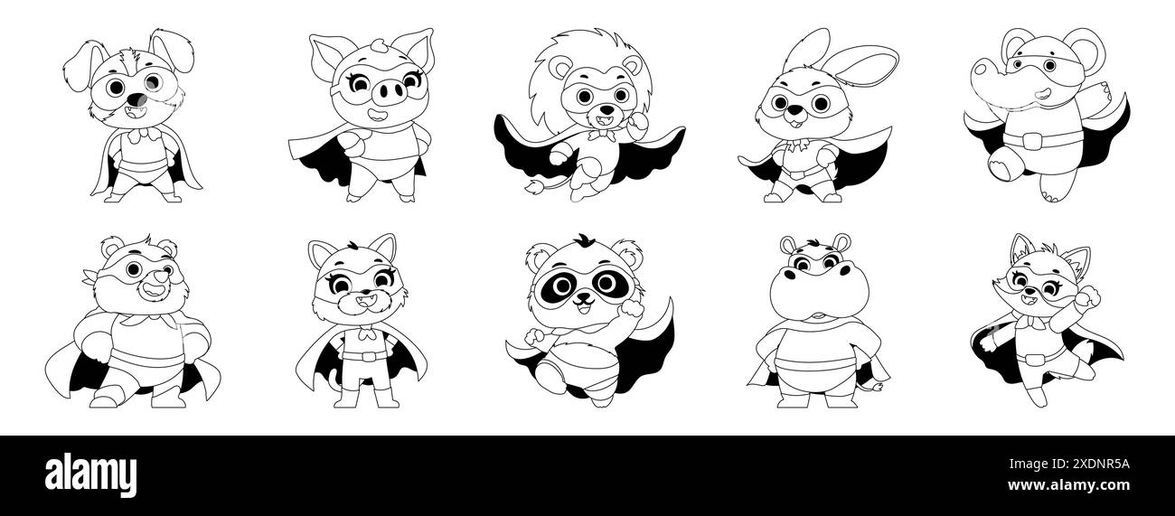 Black and white coloring page featuring adorable animal superheroes ...