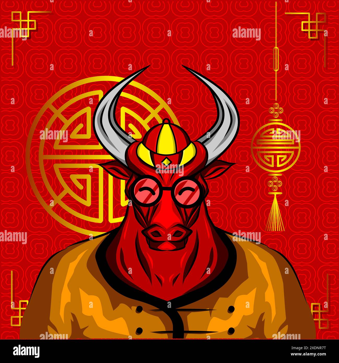 Wild ox buffalo cow bull chinese zodiac sign symbol logo mascot on ...