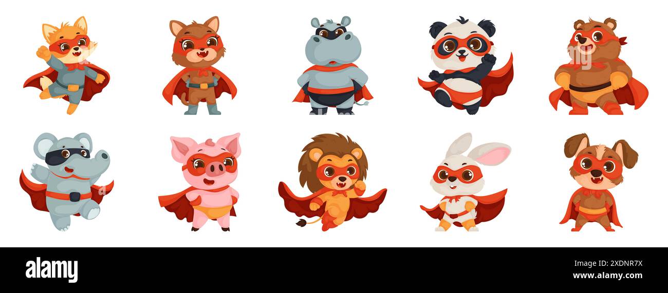 Set of cute superhero animal characters in colorful costumes, perfect ...
