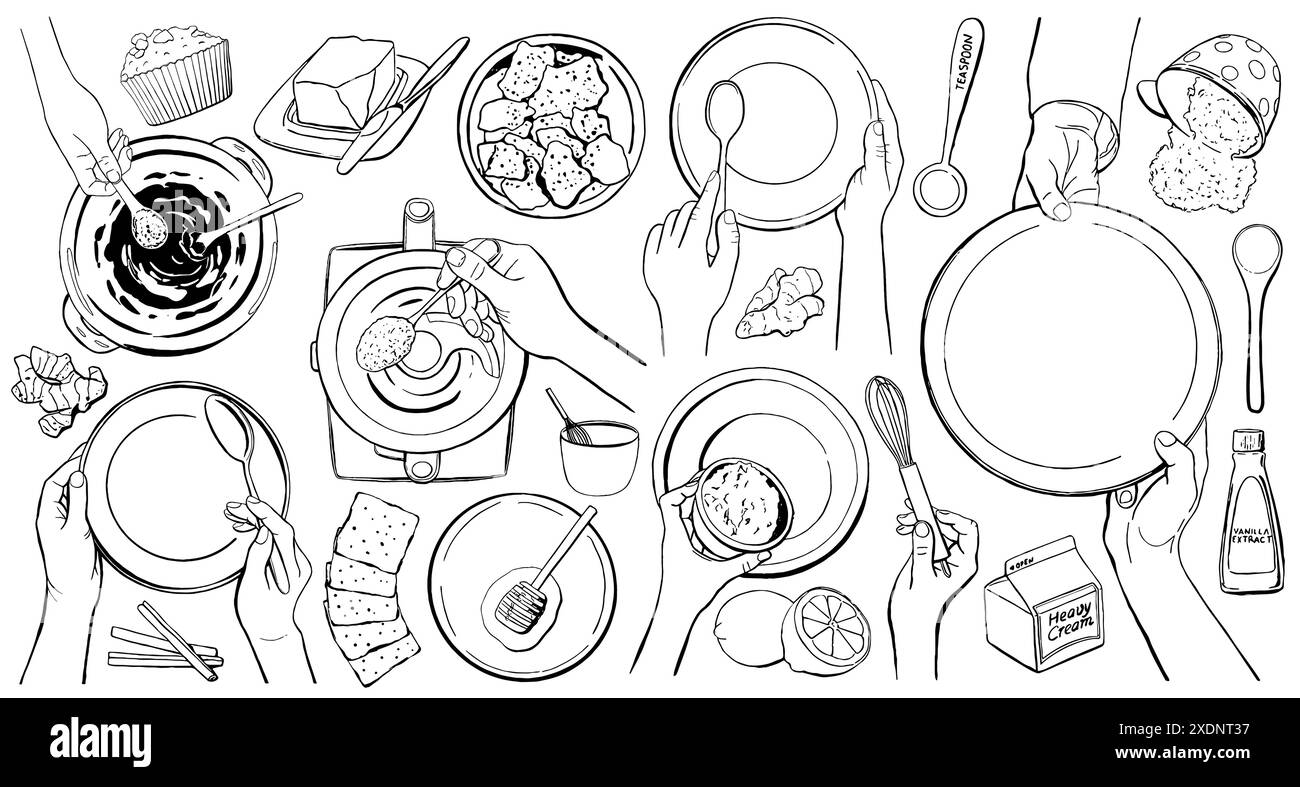 Outline of chef hands isolated on white background. Female hands ...