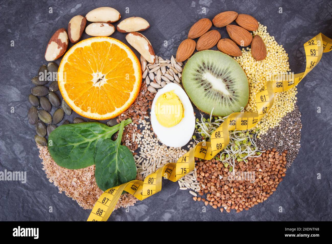 Nutritious natural ingredients, fruits and vegetables in shape of ...