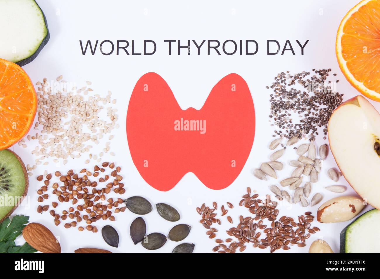 Inscription World Thyroid Day, thyroid shape and best nutritious ...