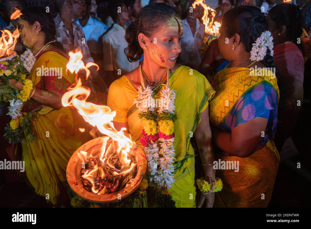 Pilgrims celebrate at a local temple festival in Madurai Stock Photo ...