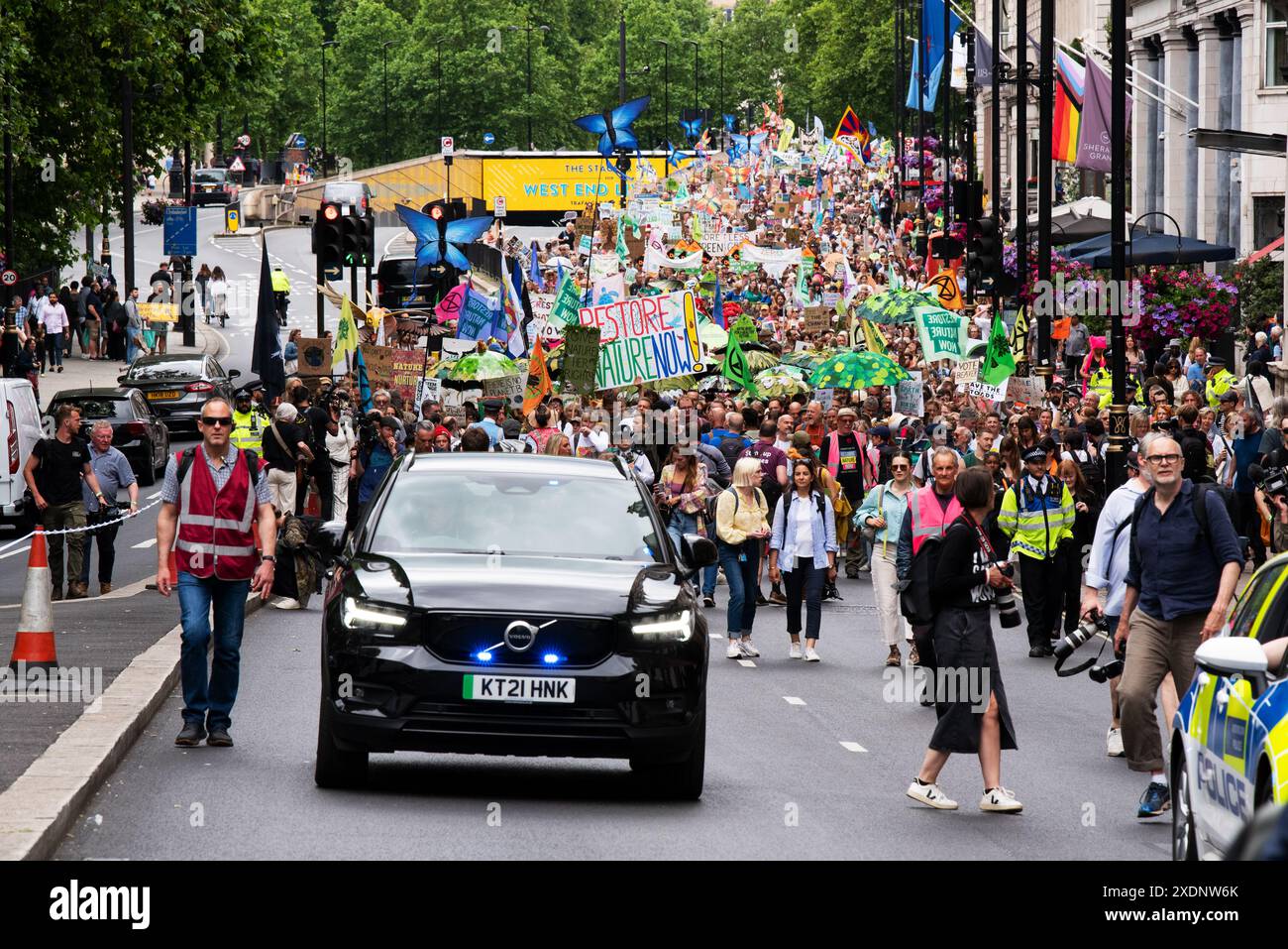 Restore Nature Now London march through central London, from Park Lane ...