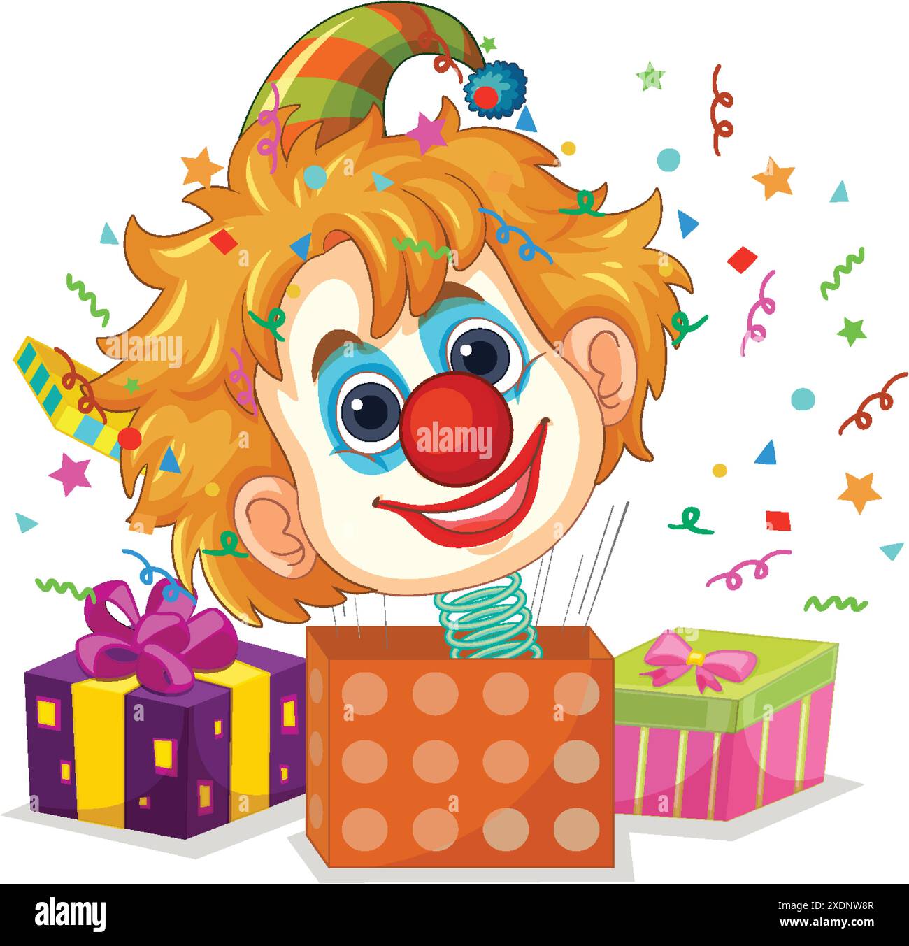 Cheerful clown popping out of a box Stock Vector Image & Art - Alamy