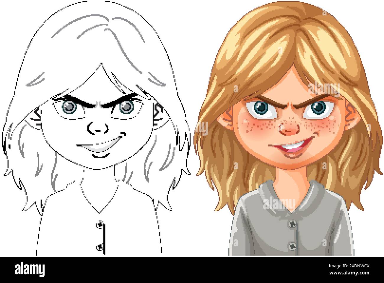 Illustration of a girl with an intense expression Stock Vector Image ...