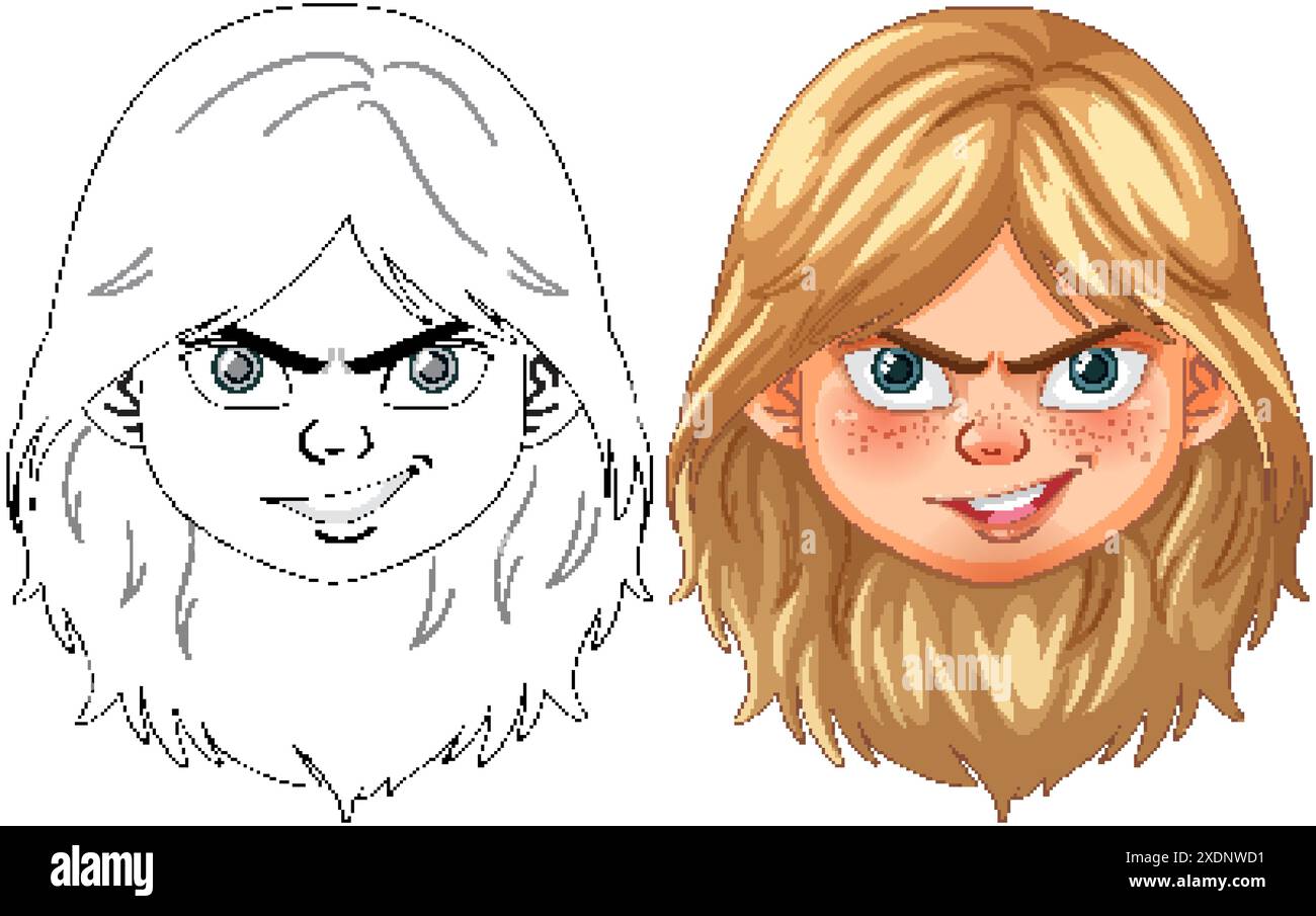 Vector illustration of a girl's expressive face Stock Vector Image ...