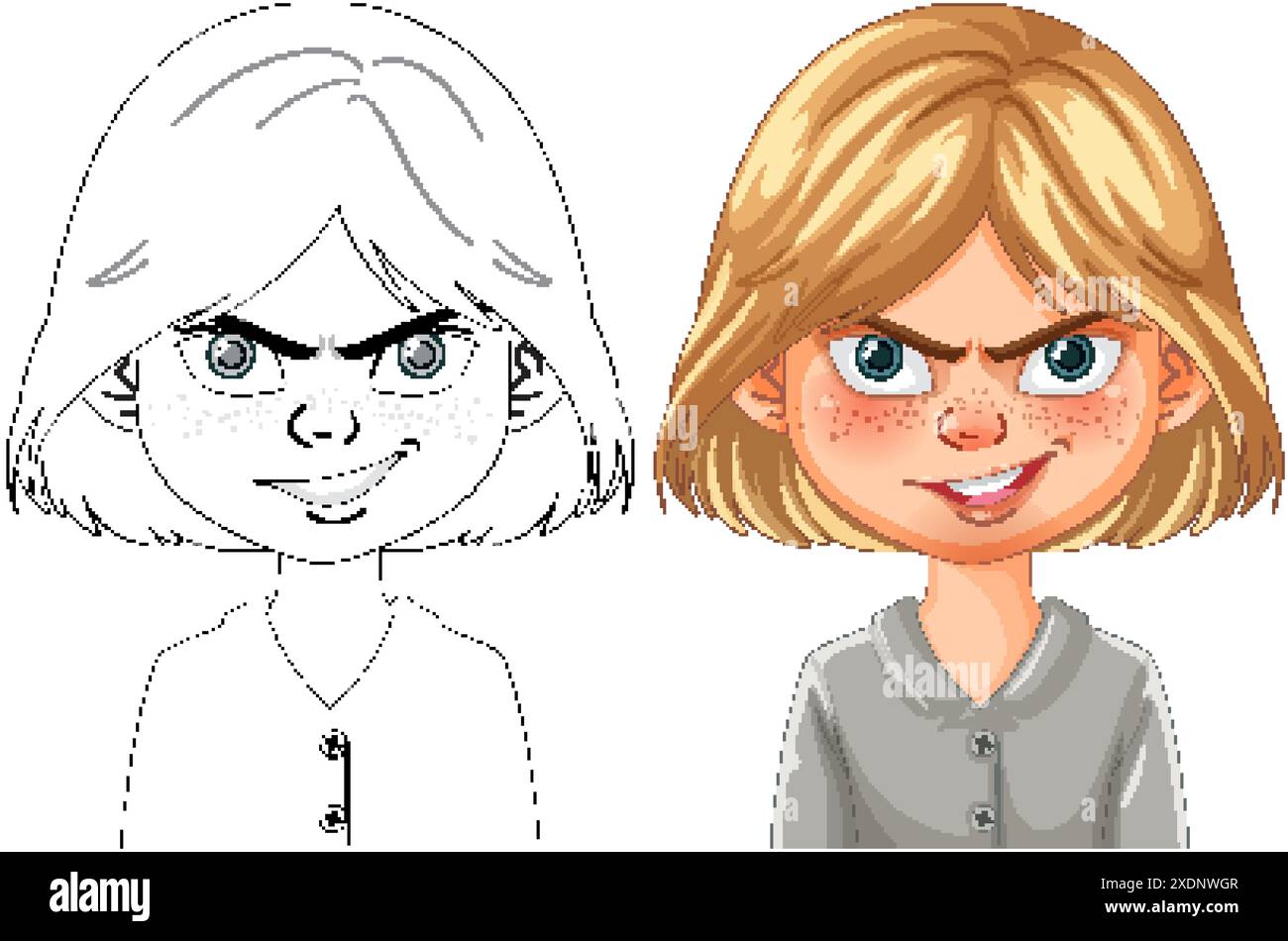 Illustration of a girl with a mischievous expression Stock Vector Image ...