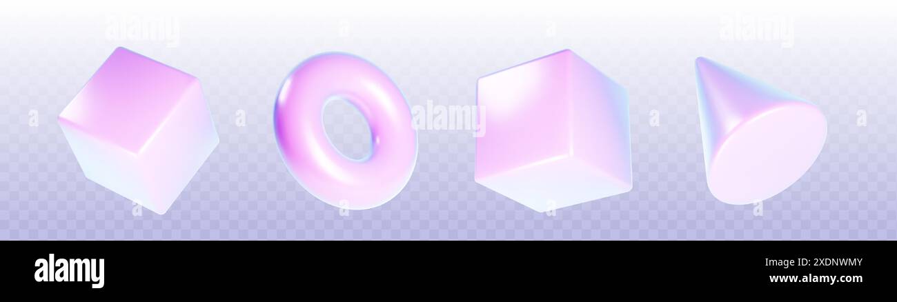 3D set of holographic geometric objects isolated on transparent ...