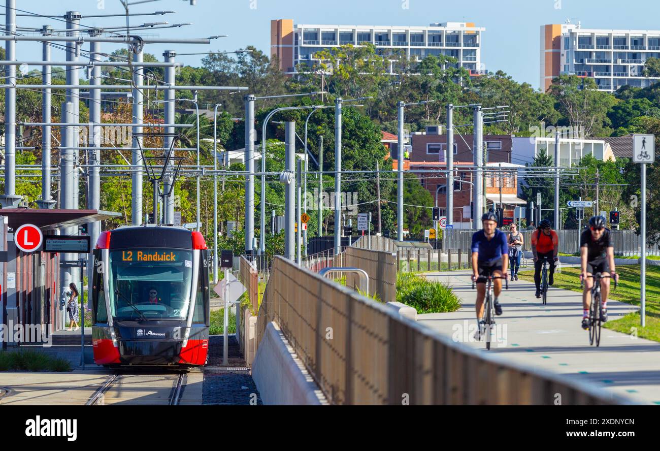 The L2 light rail tram system on Alison Road in Randwick, Sydney ...