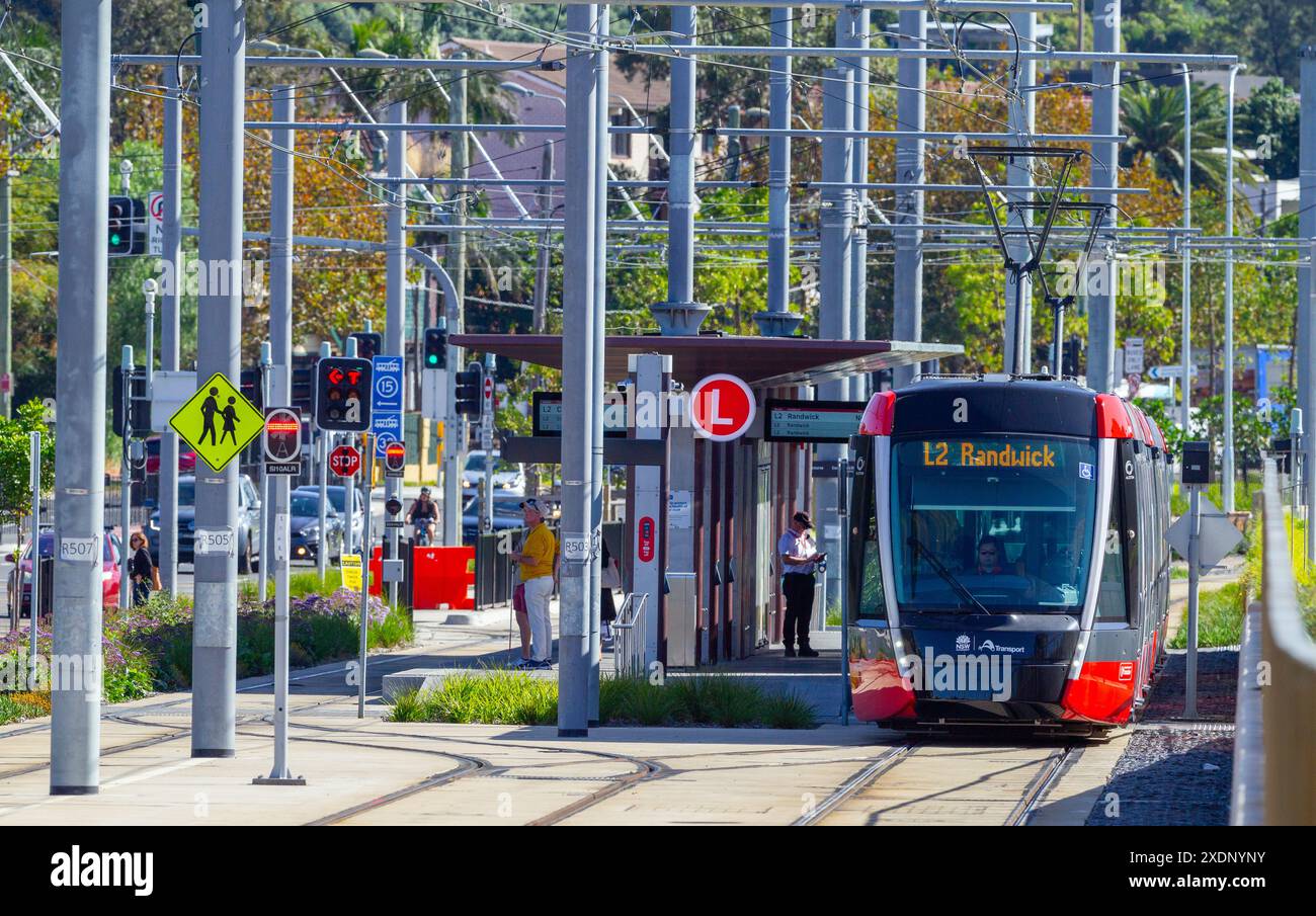 The L2 light rail tram system on Alison Road in Randwick, Sydney ...