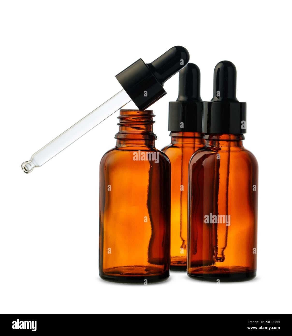 Three Amber Glass Dropper Bottles With Dropper Against White Background Stock Photo - Alamy