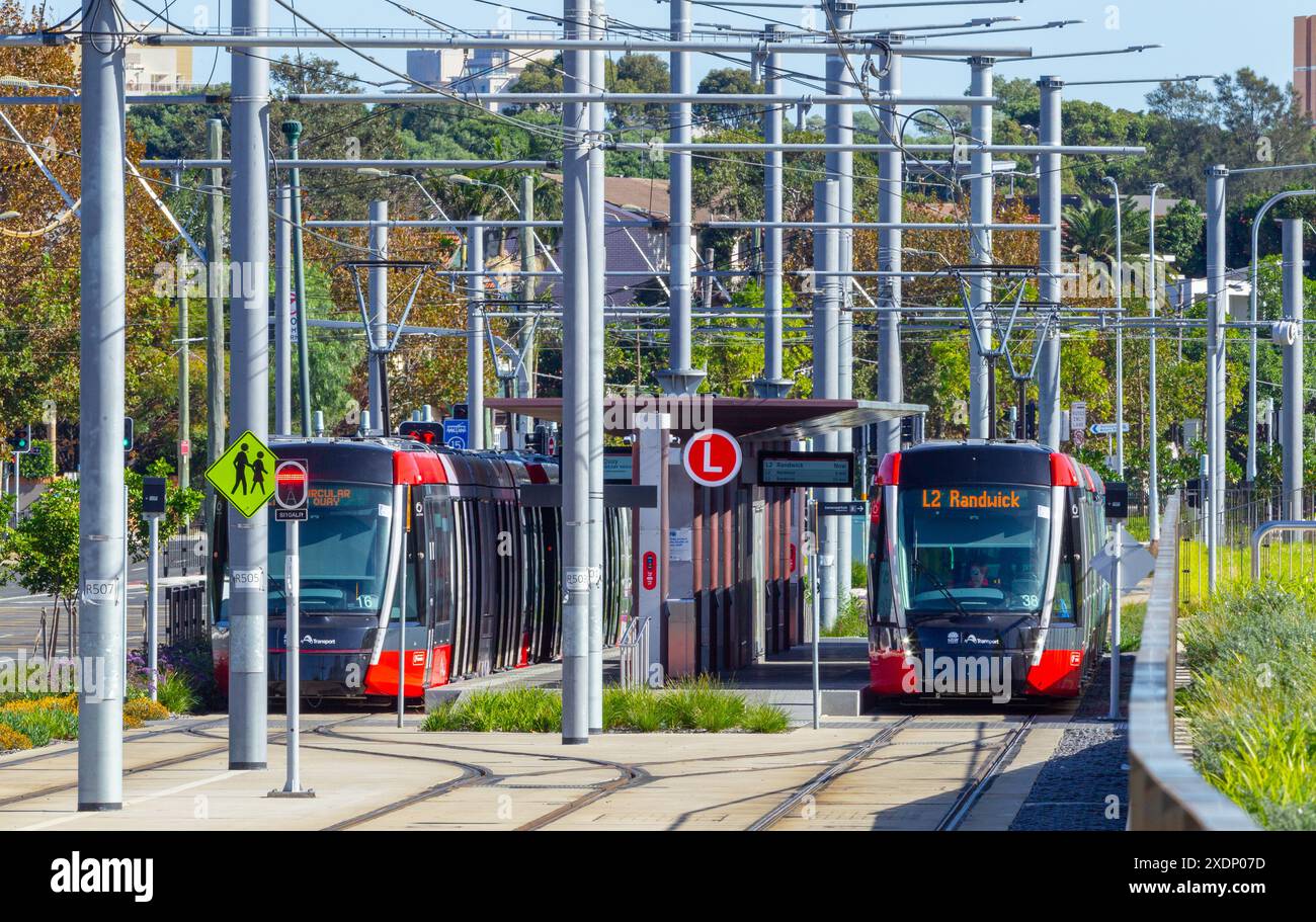The L2 light rail tram system on Alison Road in Randwick, Sydney ...