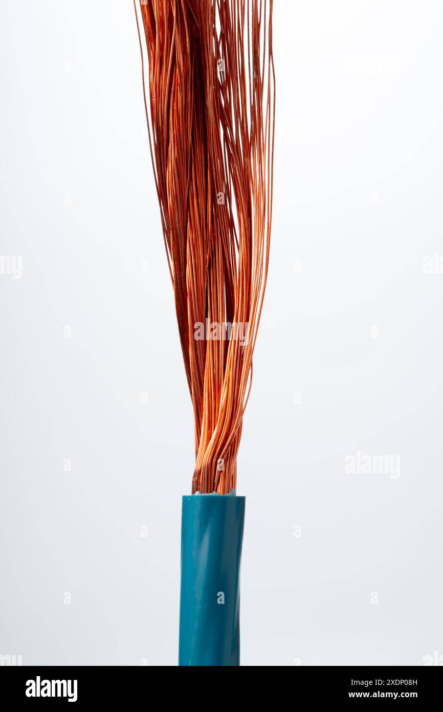 Wire Electrical Cable With Exposed Copper Wires Stock Photo - Alamy