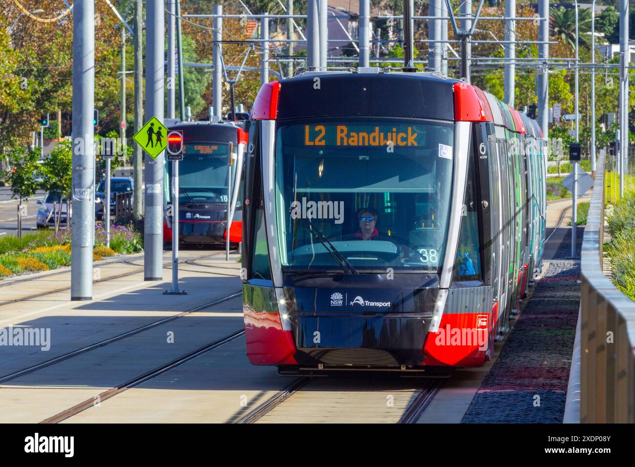 The L2 light rail tram system on Alison Road in Randwick, Sydney ...