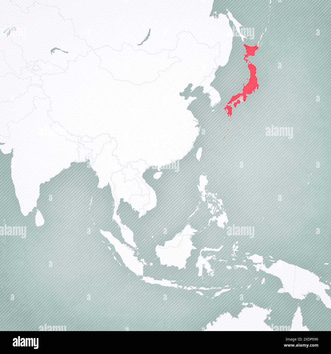 Japan on the map of East and Southeast Asia with softly striped vintage ...