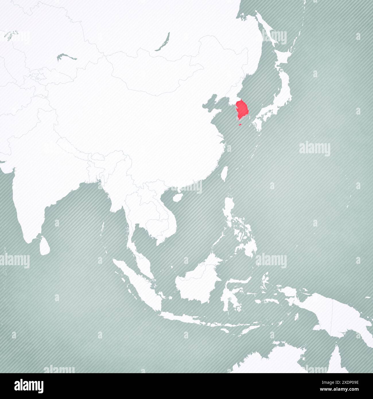South Korea on the map of East and Southeast Asia with softly striped ...