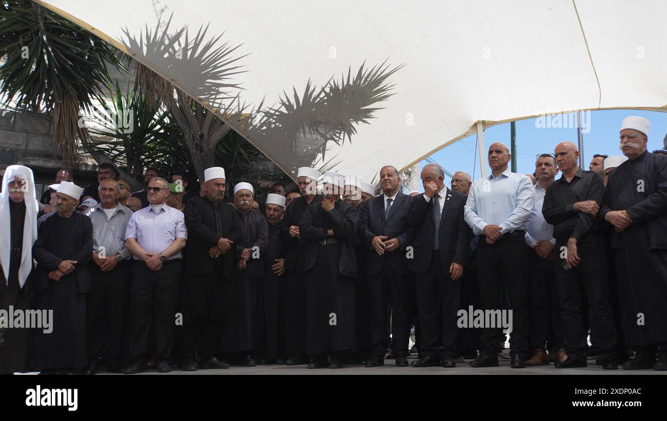 BEIT JAAN, ISRAEL - JUNE 16: Members of the Druze community attend the ...