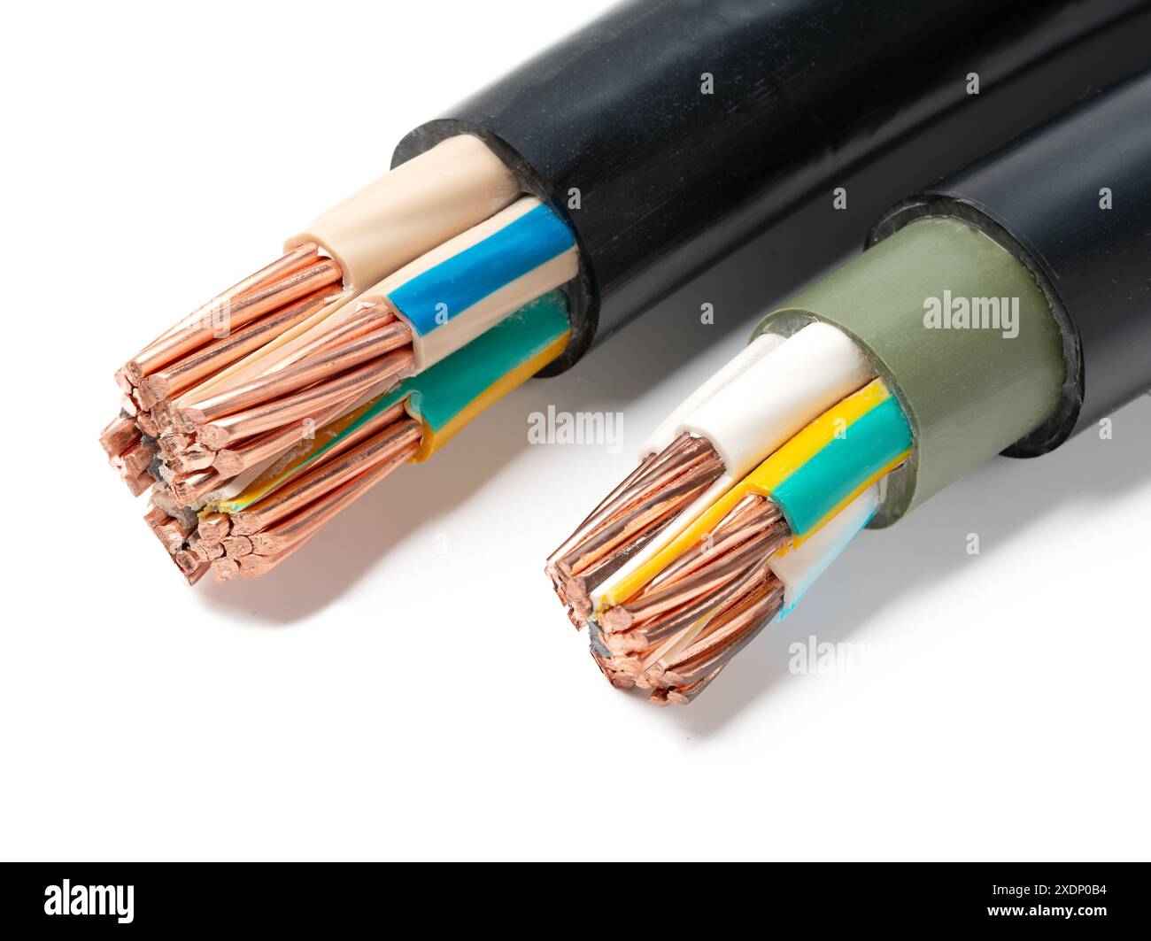 Various Electrical Wires With Exposed Copper Strands on White ...