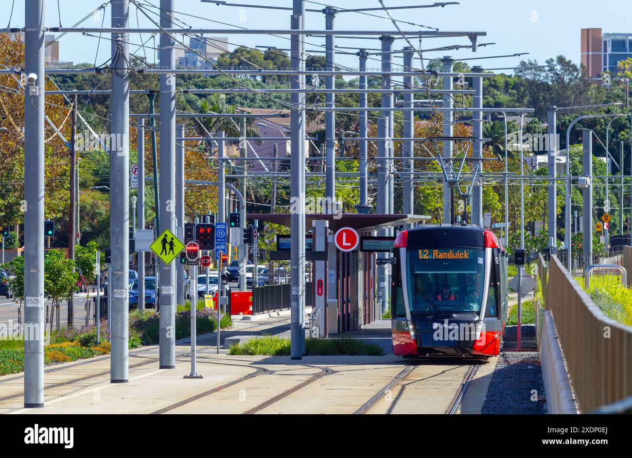 The L2 light rail tram system on Alison Road in Randwick, Sydney ...